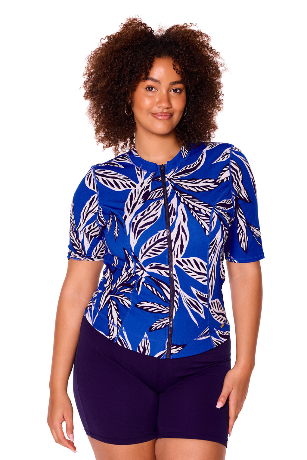 Sea Spray Zip Front 3/4 Sleeve Rash Top - Genevieve Swimwear
